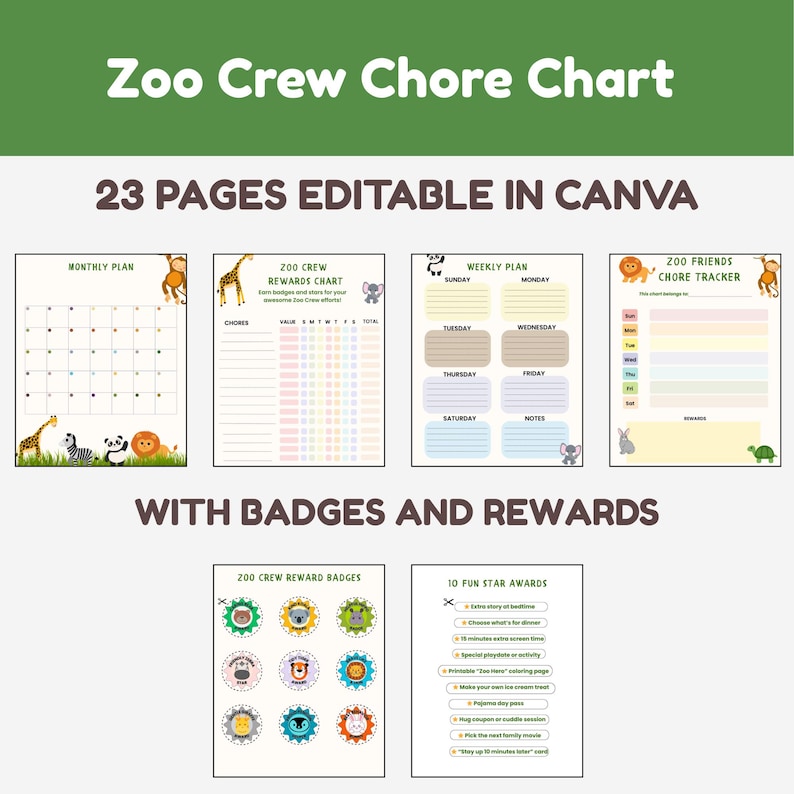 Editable Zoo Animal Chore Chart Pdf – kids Behavior & Daily Routine ...