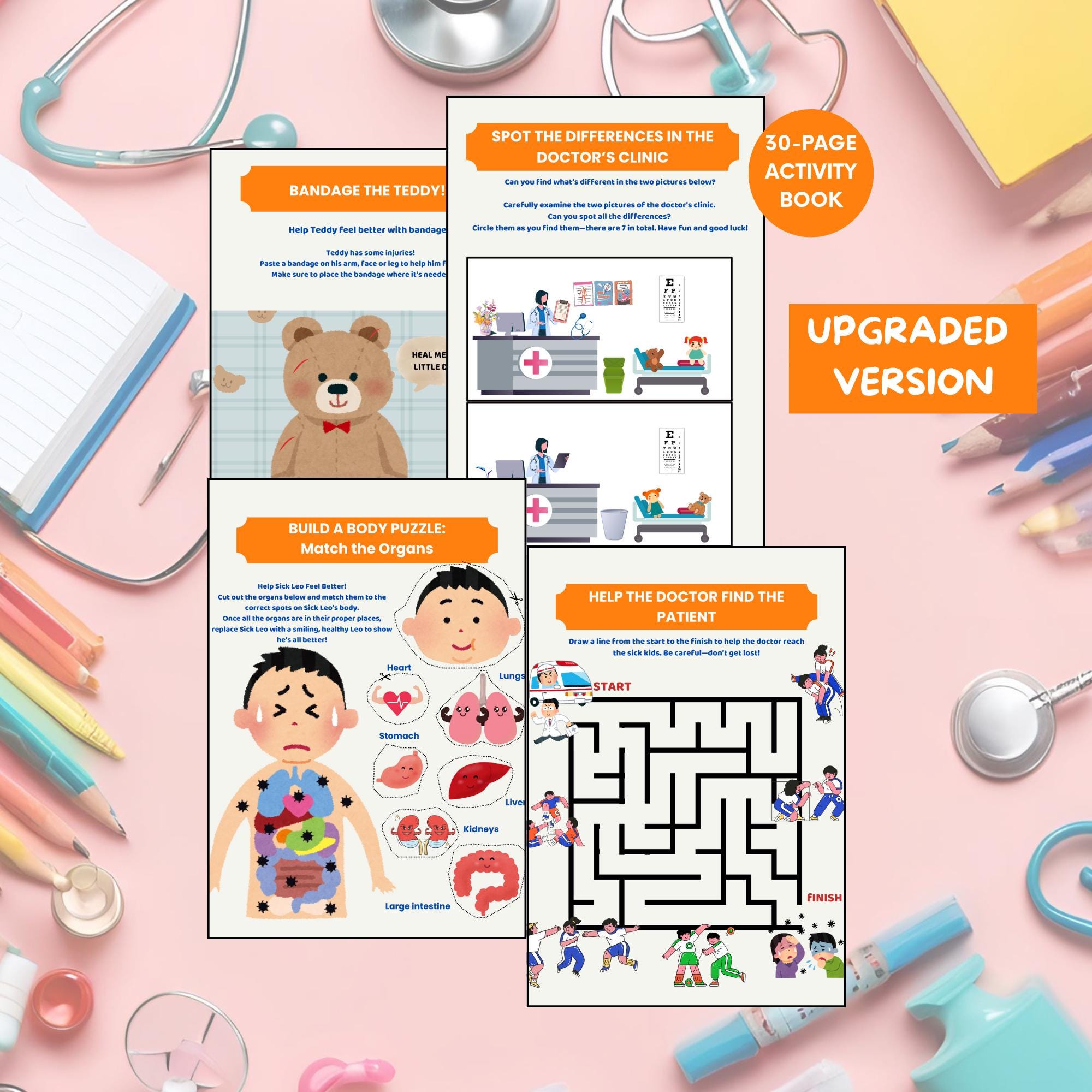 Little Doctor Activity Book Printable for Kids | 30 Pages Human Body ...