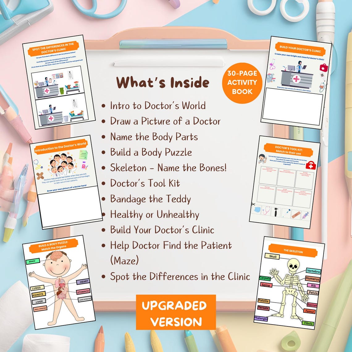 Little Doctor Activity Book Printable for Kids | 30 Pages Human Body ...