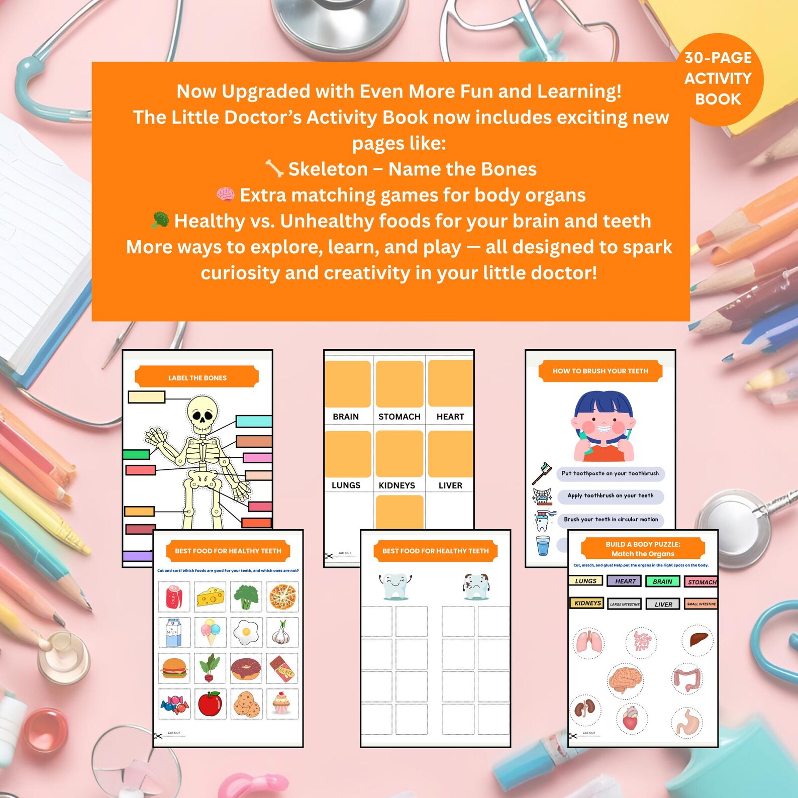 Little Doctor Activity Book Printable for Kids | 30 Pages Human Body ...