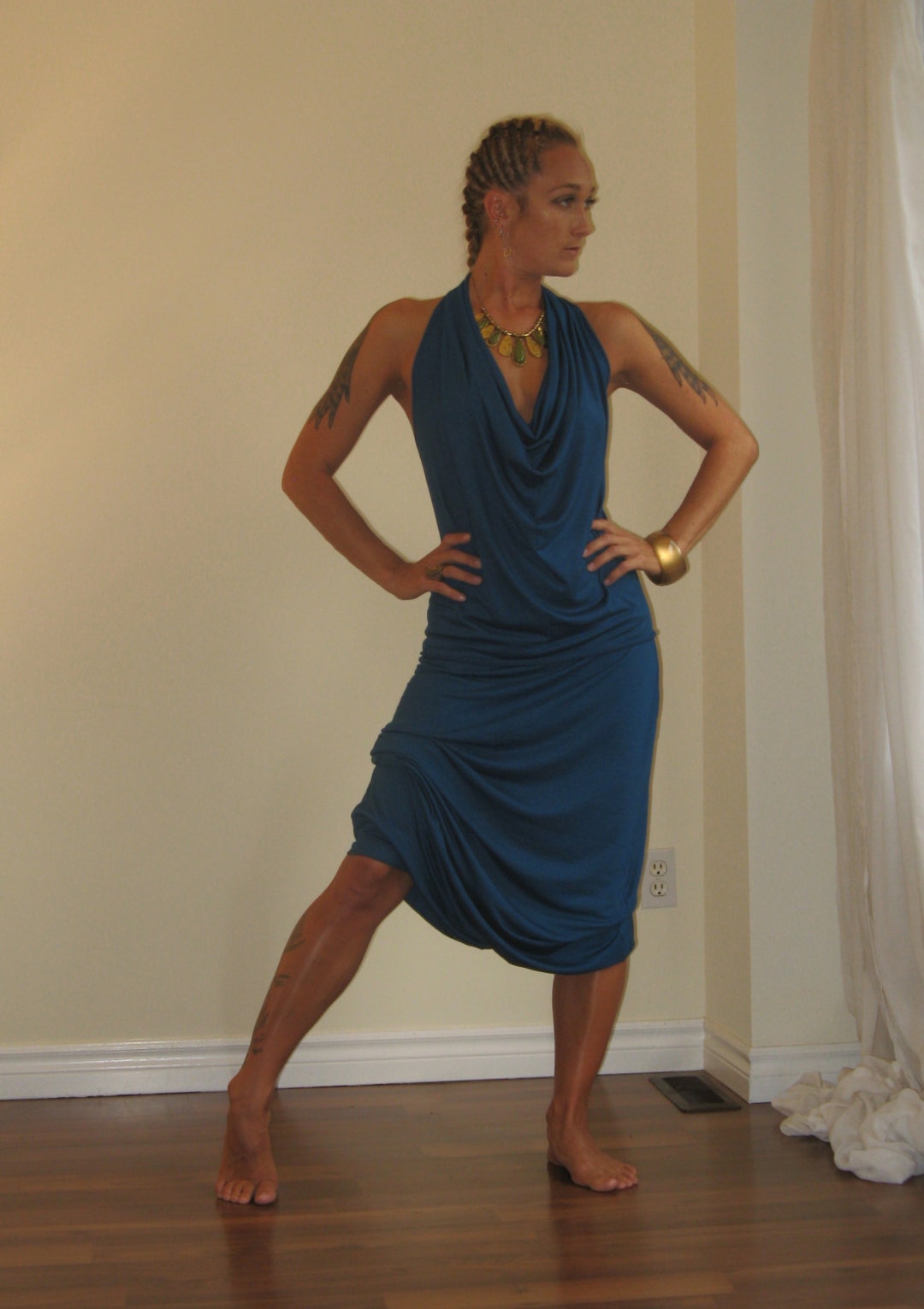 Boho Cowl Halter Top Open Back T Shirt Draped Tank Top Deep V Neck Tank ...