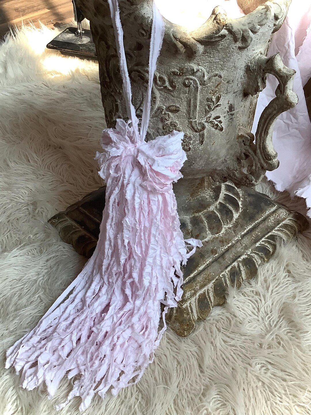 Small Rag Bow Tattered Light Pink Shabby Washed Cotton Wrinkled ...