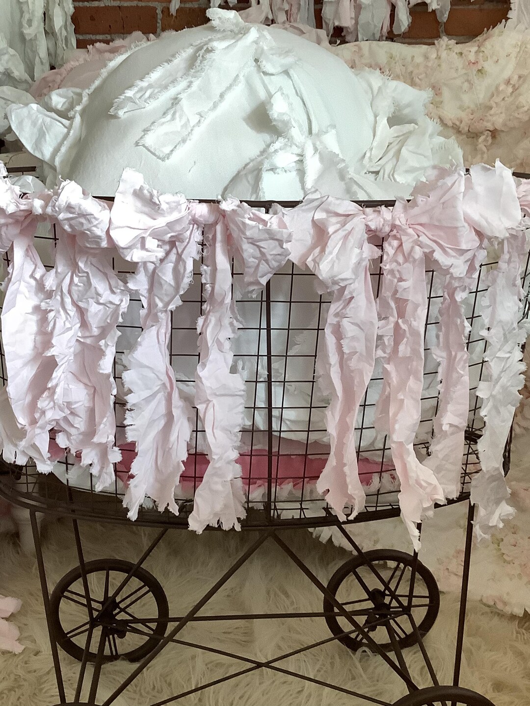 Ribbon Bows Sweet Tattered Pale Pink Raw Edge Soft Washed Cotton ...