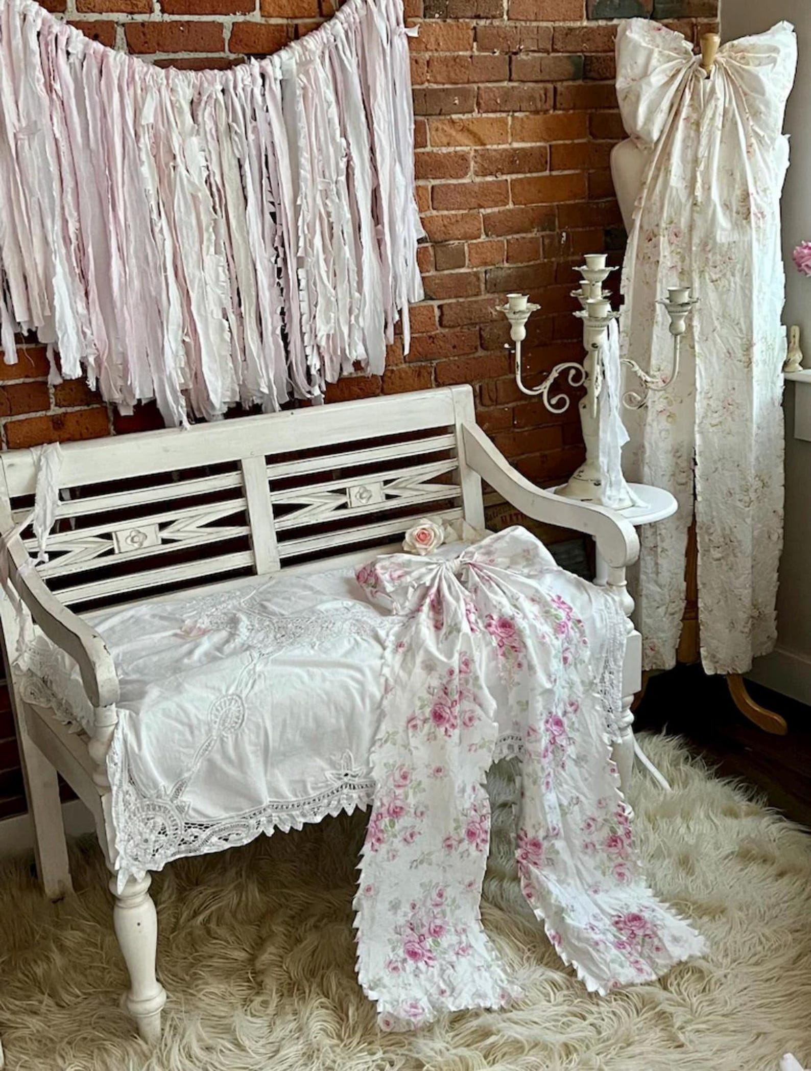 Tattered Shabby Rose Floral Raw Edge Washed Cotton Wrinkled Crinkled ...