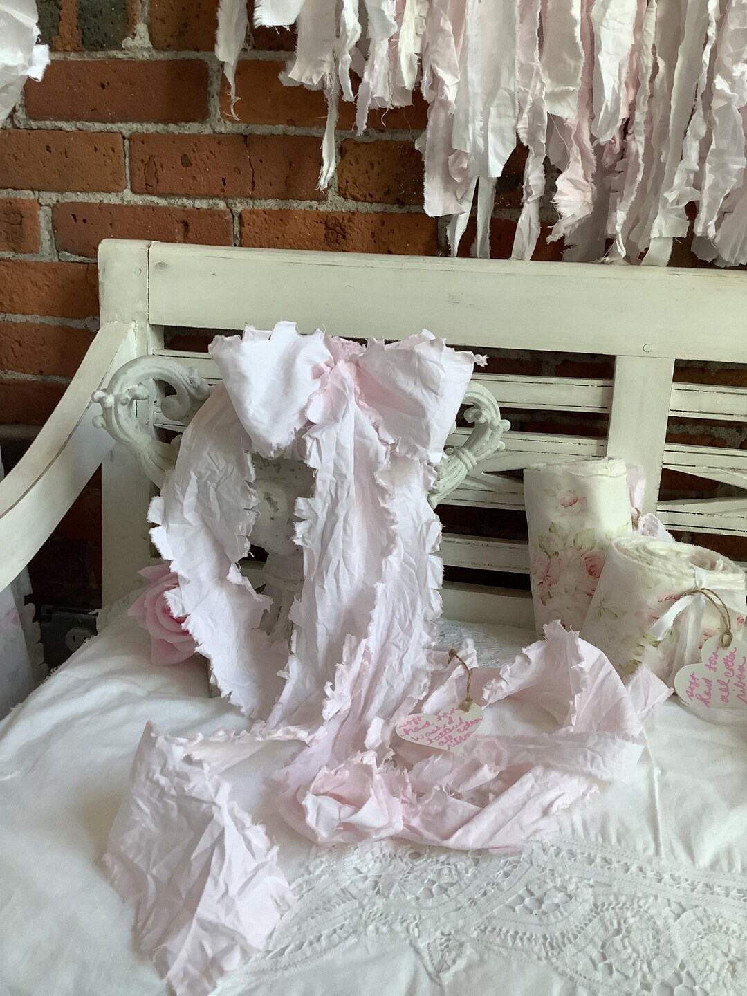 24 Feet X 3” Soft Hand Torn Tattered Edge Washed All Cotton Pale Pink ...