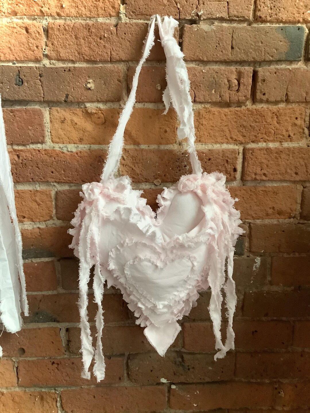 Pale Pink Hanging Tattered Heart Cotton Raw Edge Finish With Heart on ...