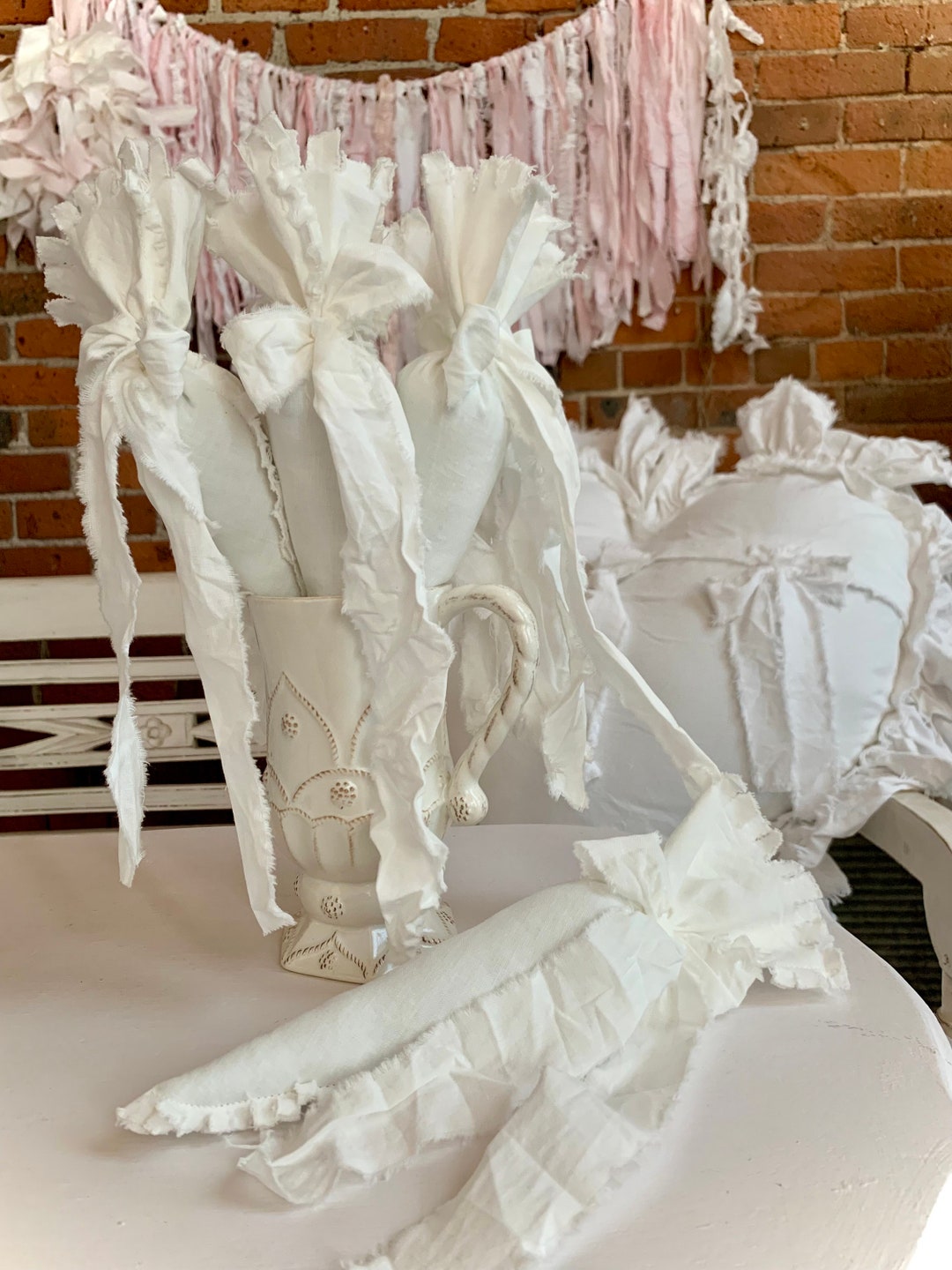 All White Tattered Washed Cotton Fabric Carrots Shabby Crinkled Bows - Etsy