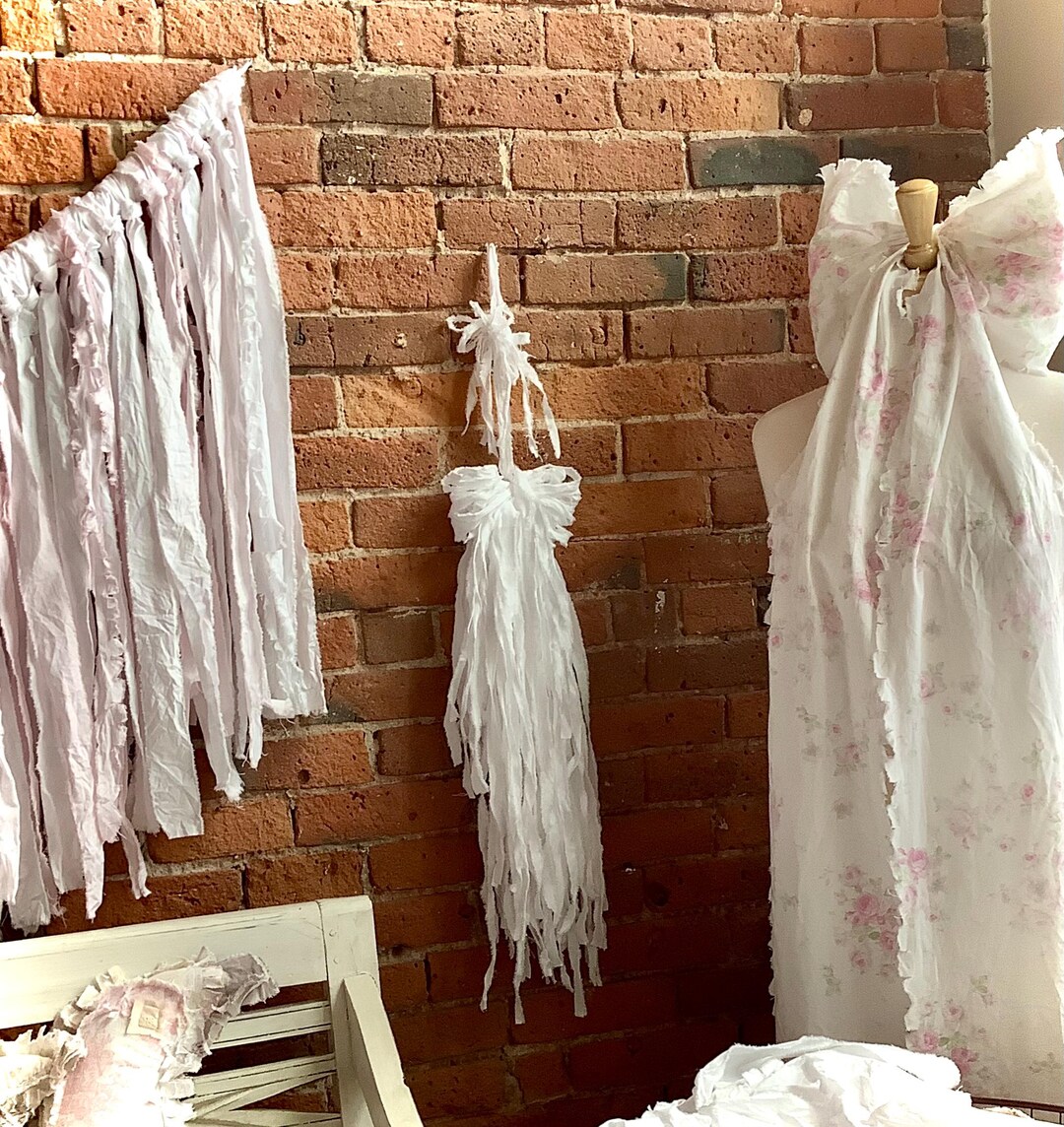 Small Rag Bow Tattered White Shabby Washed Cotton Wrinkled Crinkled - Etsy
