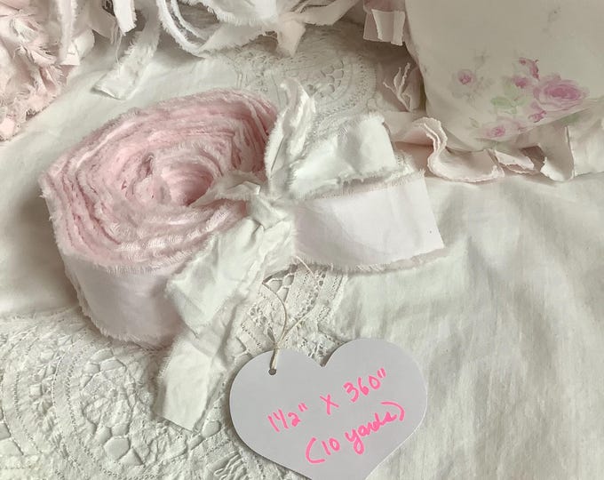 10 Yards X 1 1/2” Soft Hand Torn Washed All Cotton Pale Pink Rag Ribbon ...