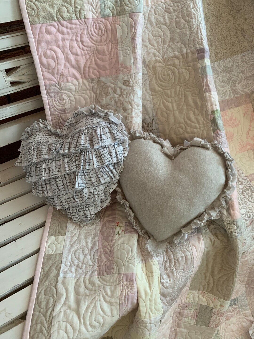 Shabby Ruffled Heart Cotton and Washed Linen Raw Edge - Etsy