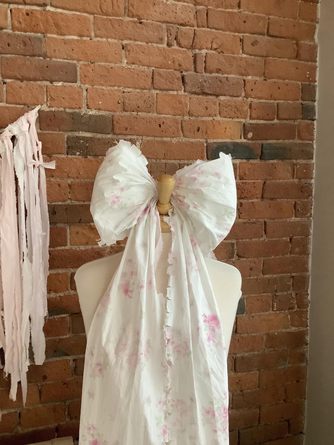 Tattered Pink and White Shabby Faded Rose Floral Raw Edge Washed Cotton ...