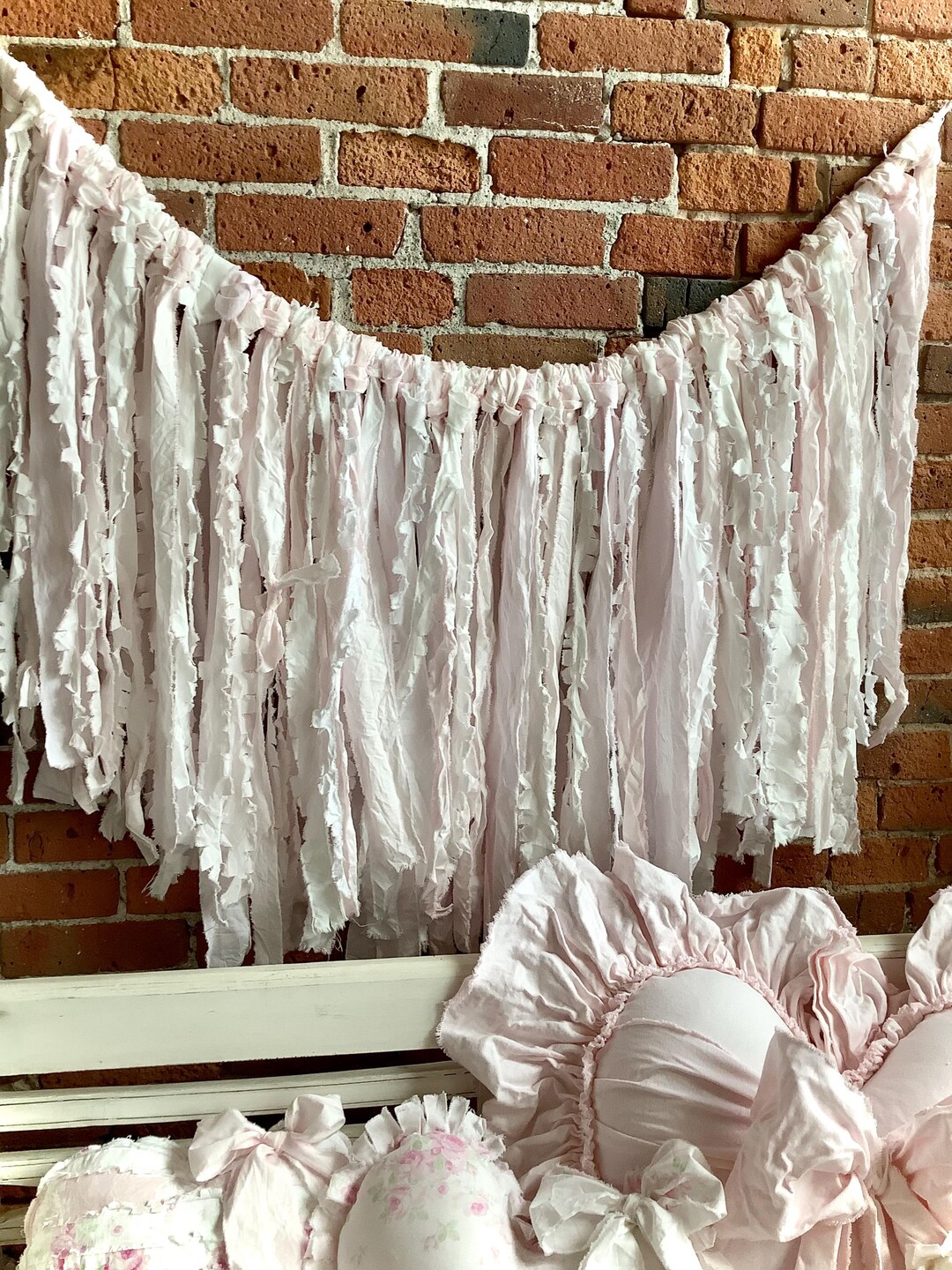 Shabby Tattered Washed Cotton Fabric Rag Garland White Pink - Etsy