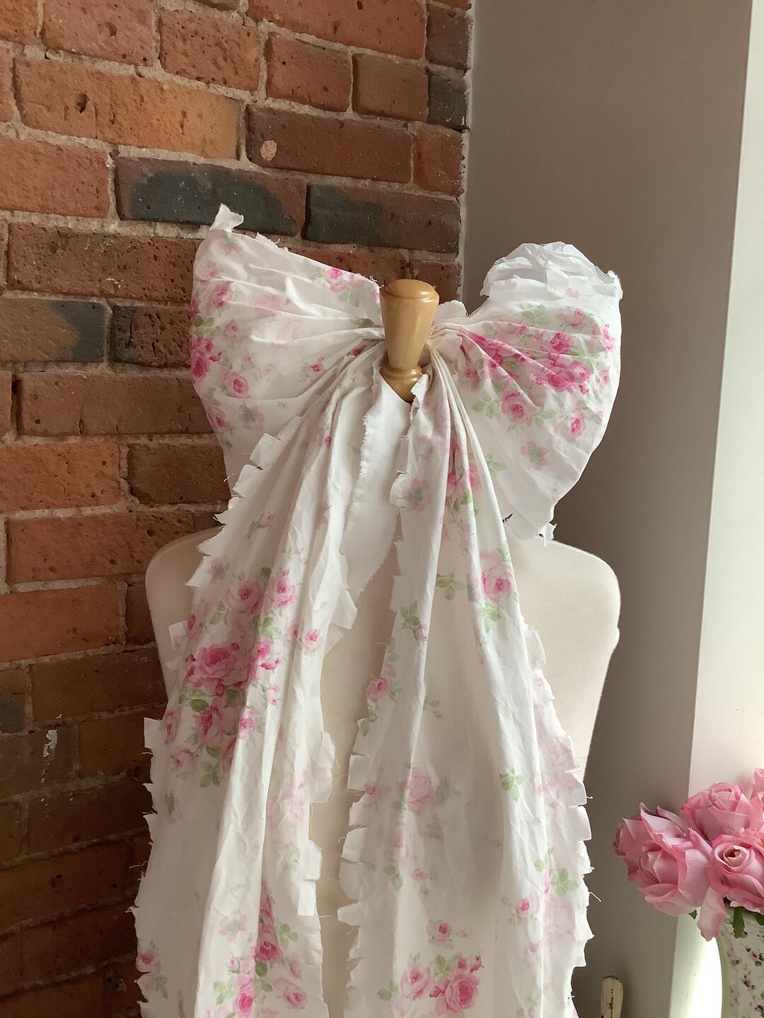 Tattered Shabby Rose Floral Raw Edge Washed Soft Cotton Wrinkled ...