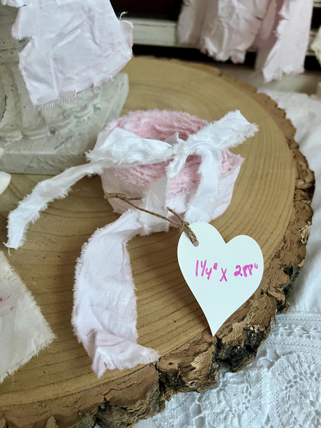 24 Feet X 1 1/4” Soft Hand Torn Washed All Cotton Pale Pink Rag Ribbon ...