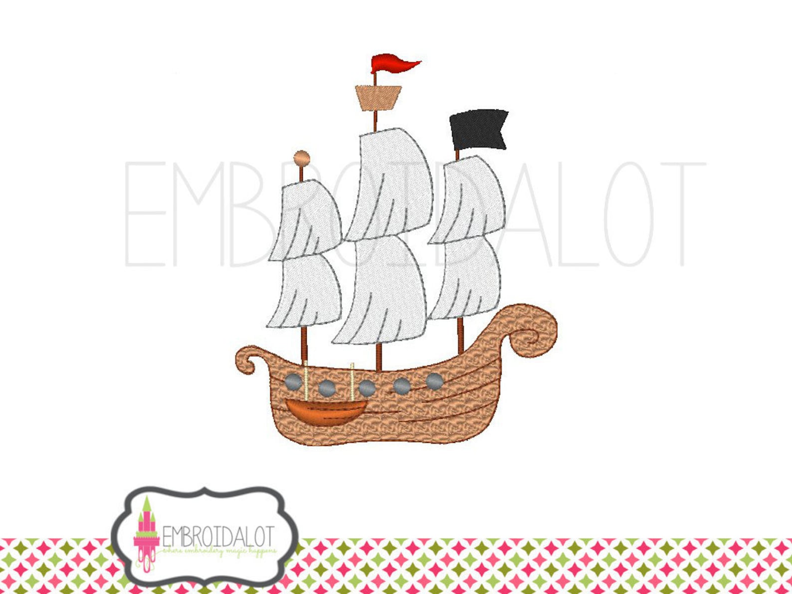 Pirate Ship Embroidery Design. Two Sizes. Fun Pirate Ship - Etsy