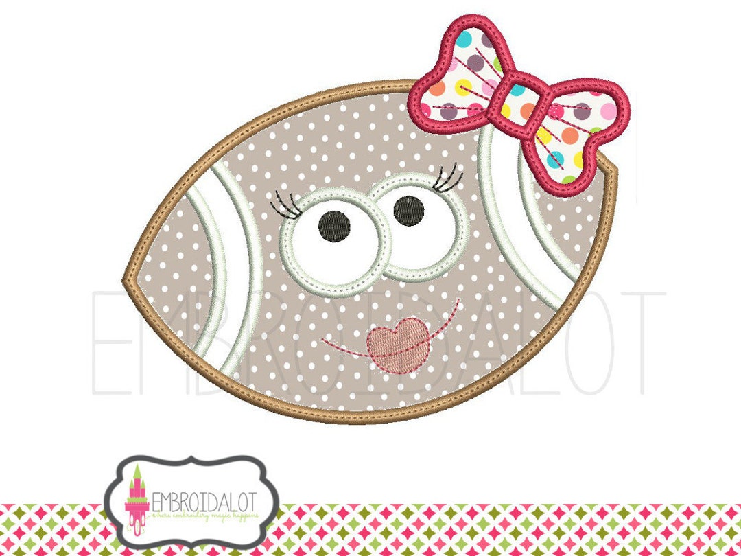 Girly Football Applique Design. Cute Football Embroidery Design, 6 ...