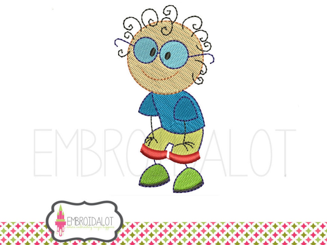 Boy Machine Embroidery Design. Fun Boy Wearing Glasses in Filled Stitch ...