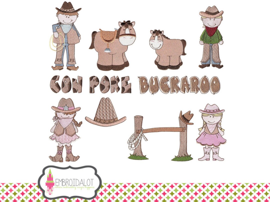 Country Machine Embroidery Design Set. Cowboy Embroidery Themed Designs ...