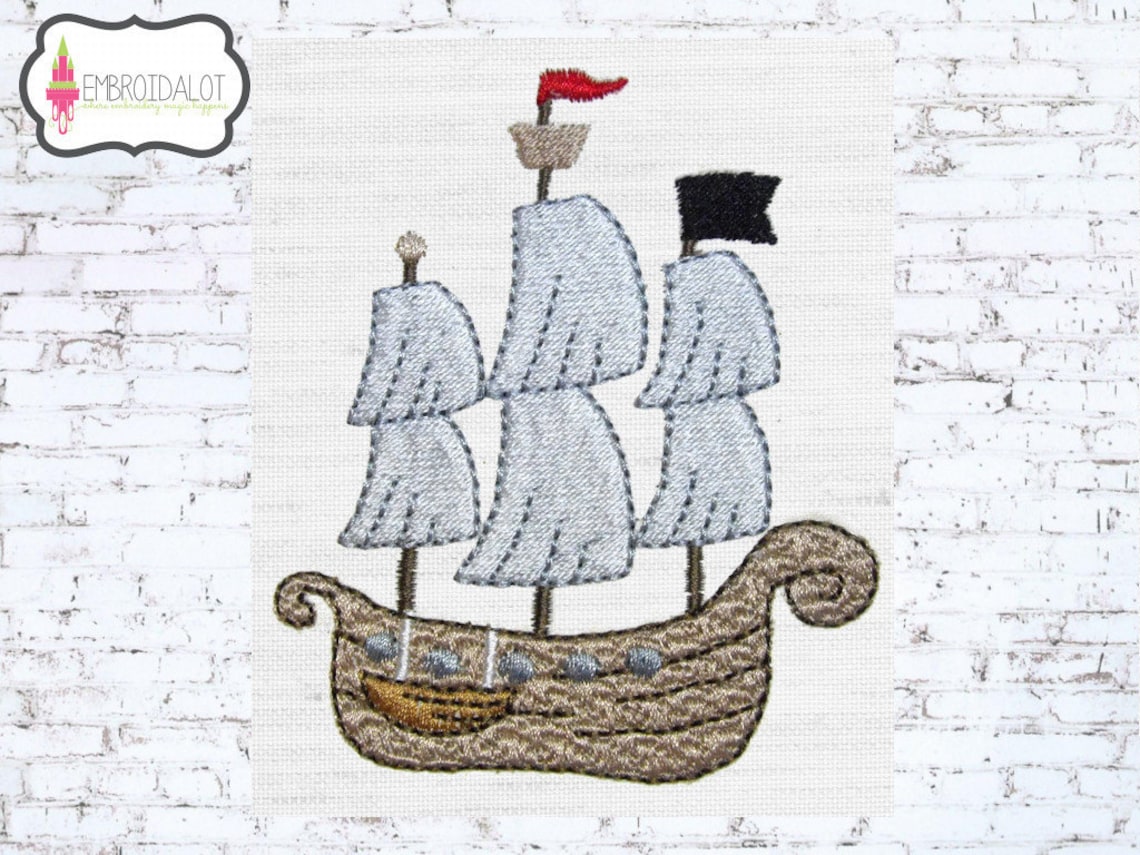 Pirate Ship Embroidery Design. Two Sizes. Fun Pirate Ship | Etsy