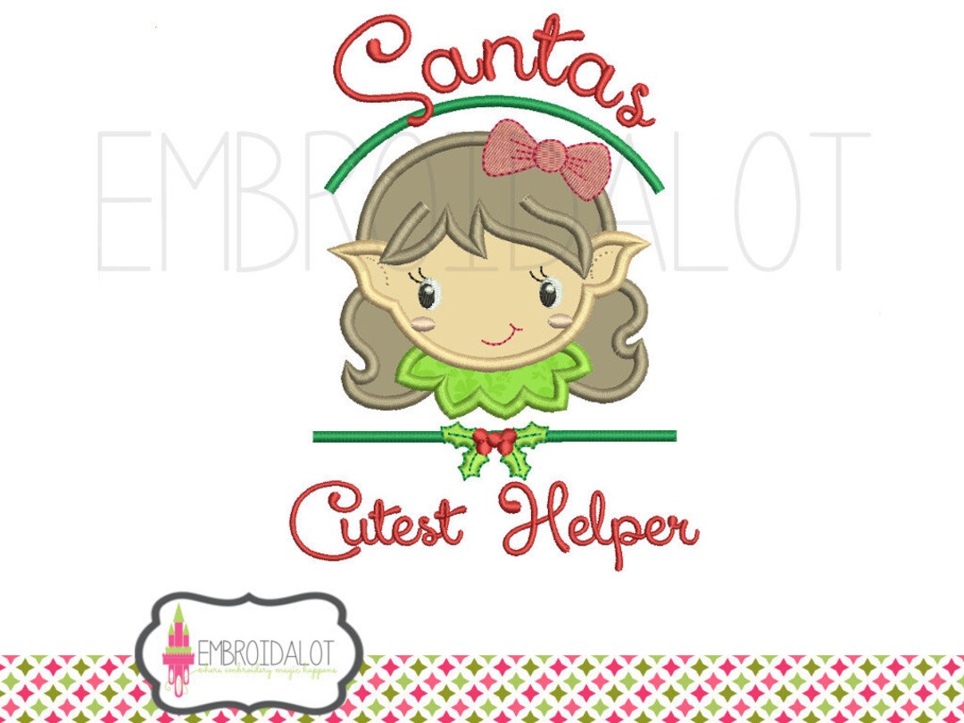 Girl Elf Applique Embroidery Design. Cute Christmas Applique Elf ...