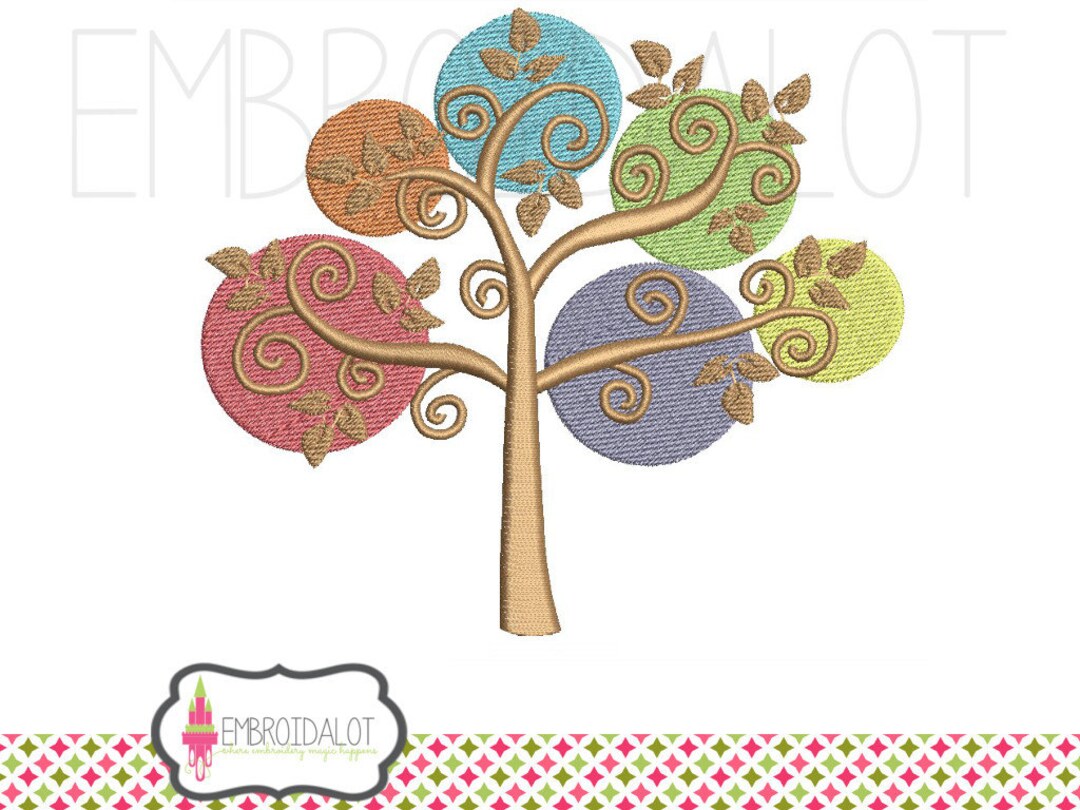 Tree Machine Embroidery Design. Vintage Embroidery Stylised in Fall ...