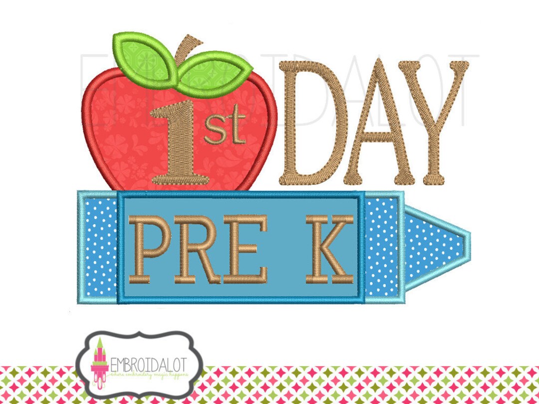 Pre K Applique Embroidery Design. Kindergarten Embroidery Design. First ...