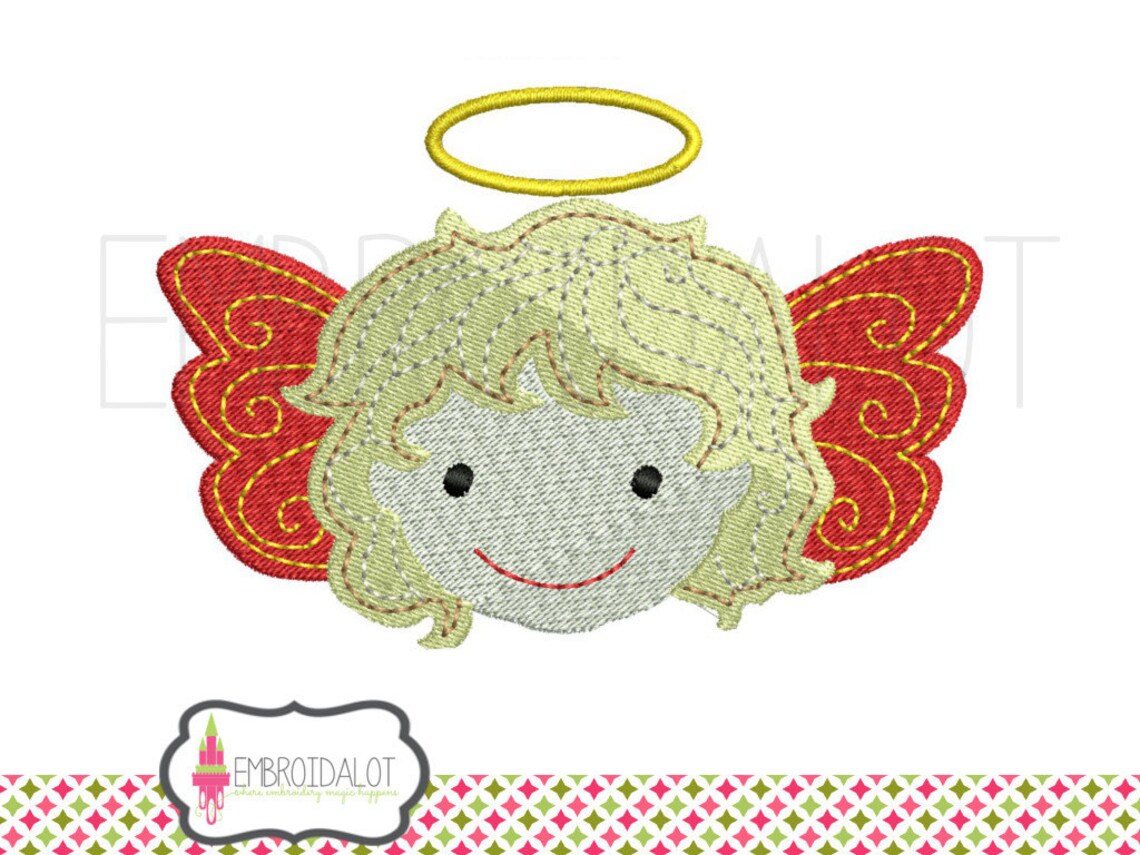 Angel Machine Embroidery Design. Cute Angel Face With a Bit of - Etsy