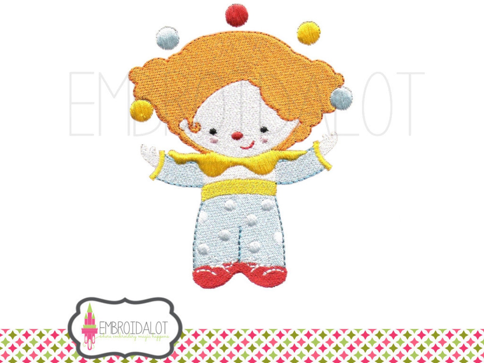 Clown Machine Embroidery Design. Adorable Little Clown Embroidery. Two ...