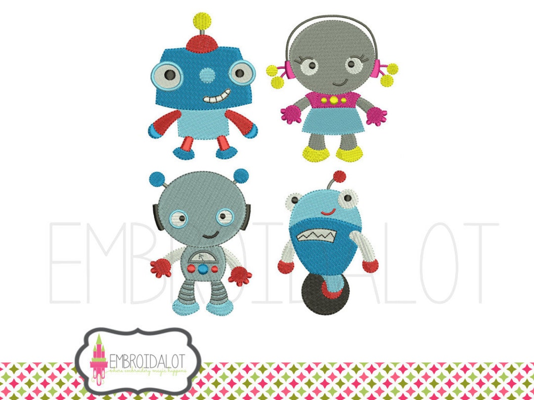 Robot Embroidery Design Set. Geektacular Robot Machine Embroidery. Fun ...