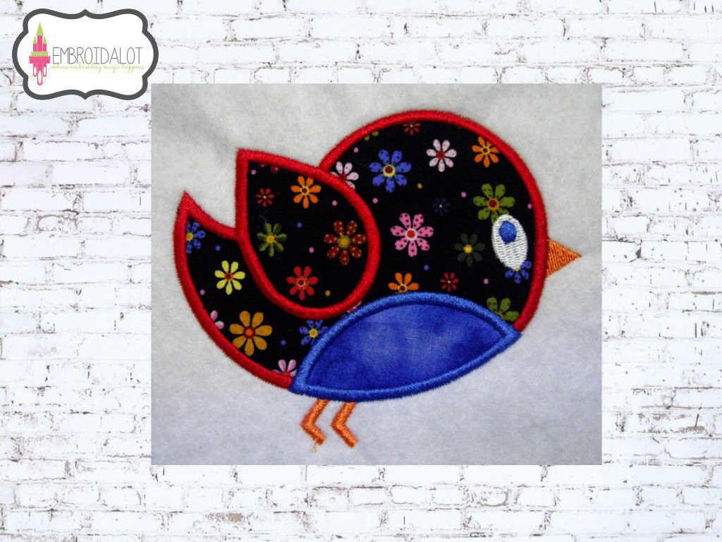 Bird applique embroidery design. Such a cute chubby little | Etsy