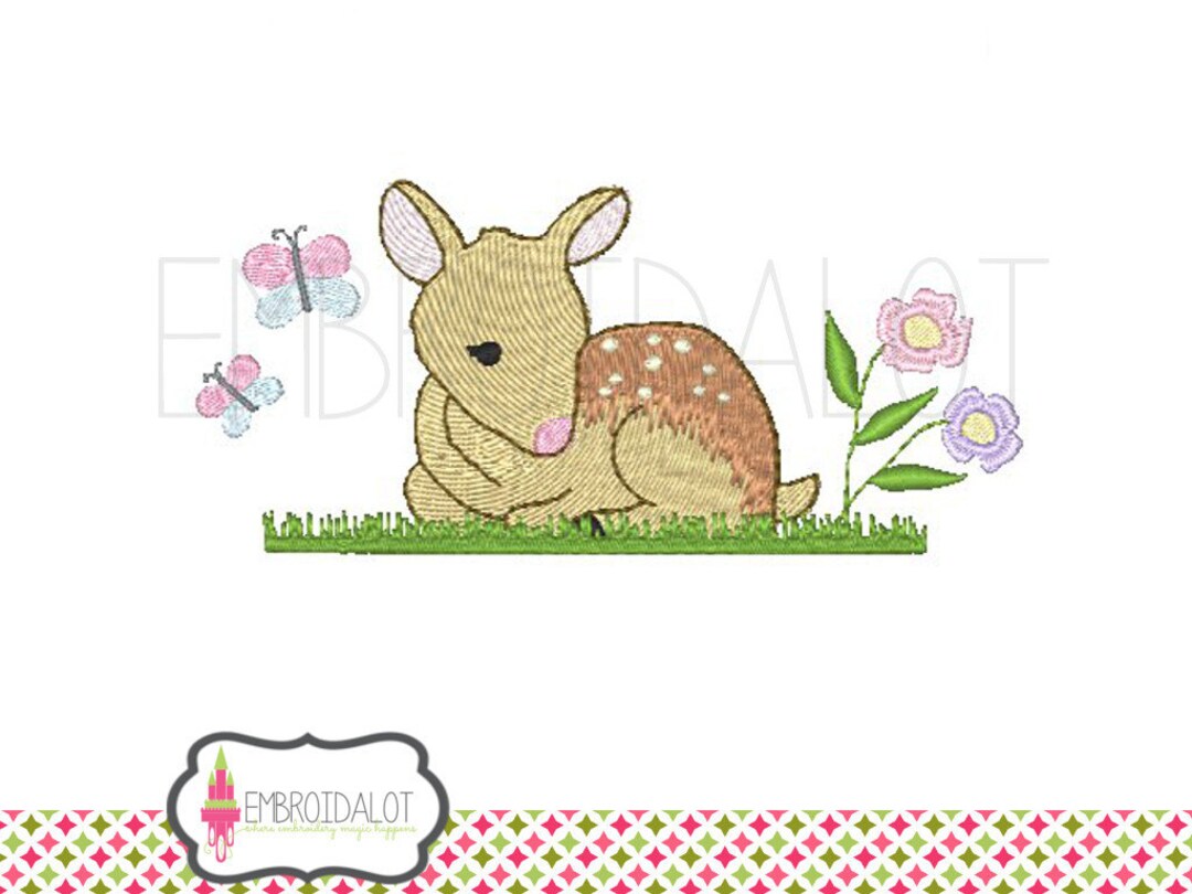 Fawn Embroidery Design. Adorable Fawn Embroidery With Flowers and ...