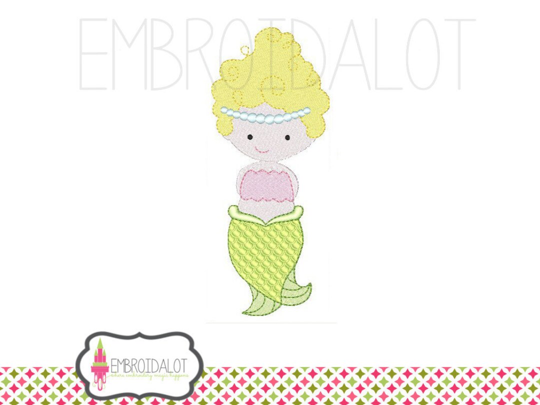Mermaid Machine Embroidery Design. Pretty Mermaid in Two Sizes. Cute ...