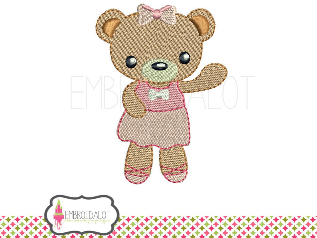 Girly Teddy Bear Embroidery Design. Cute Dancing Ballerina Teddy ...