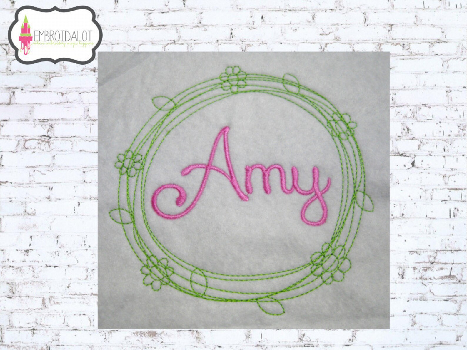 Girly monogram frame embroidery design. Pretty text fame in | Etsy