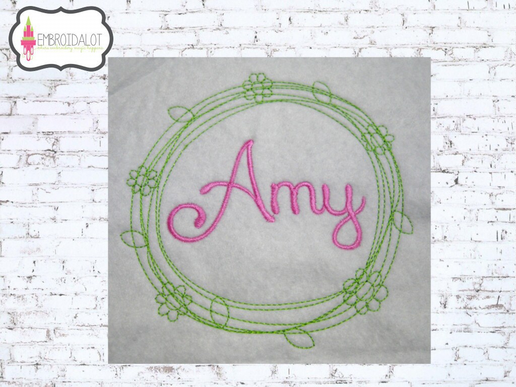 Girly Monogram Frame Embroidery Design. Pretty Text Fame in Doodle ...