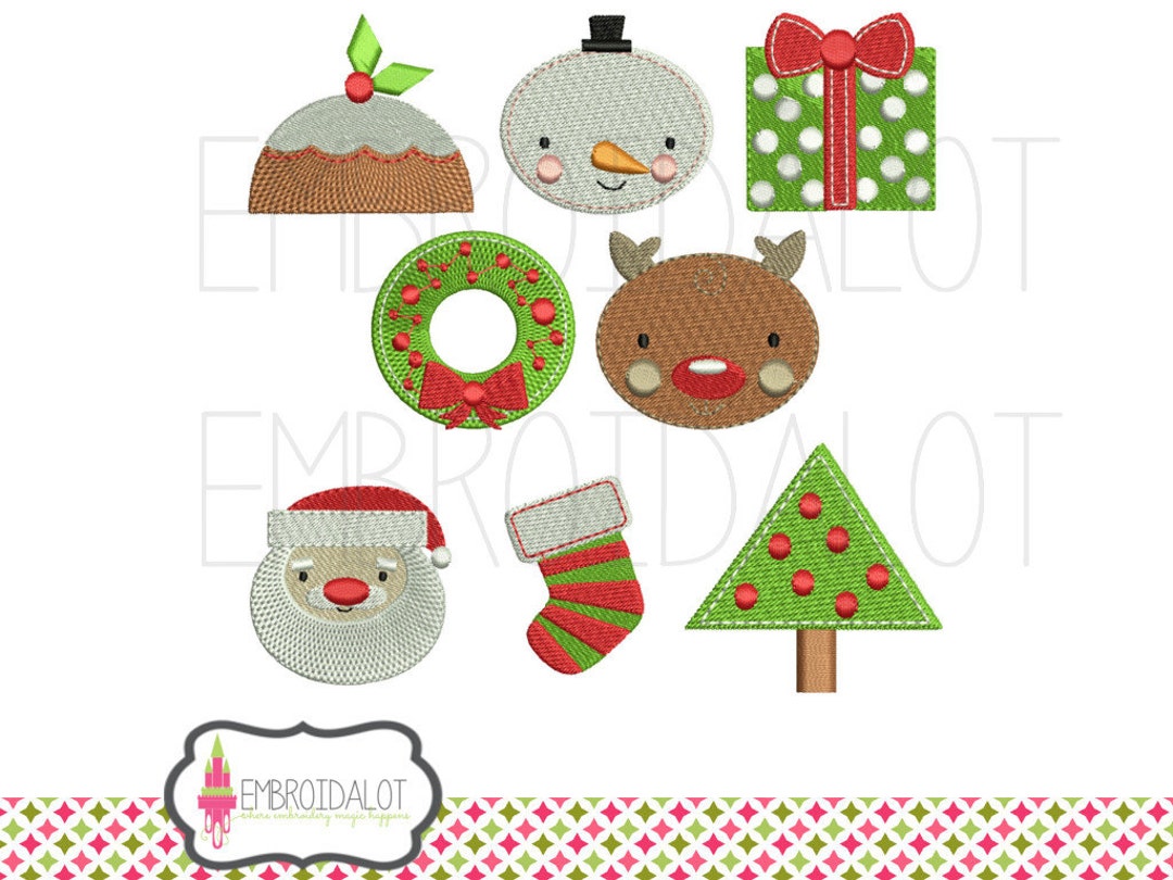 Christmas Machine Embroidery Design Set. Two Sizes. Fun Christmas ...