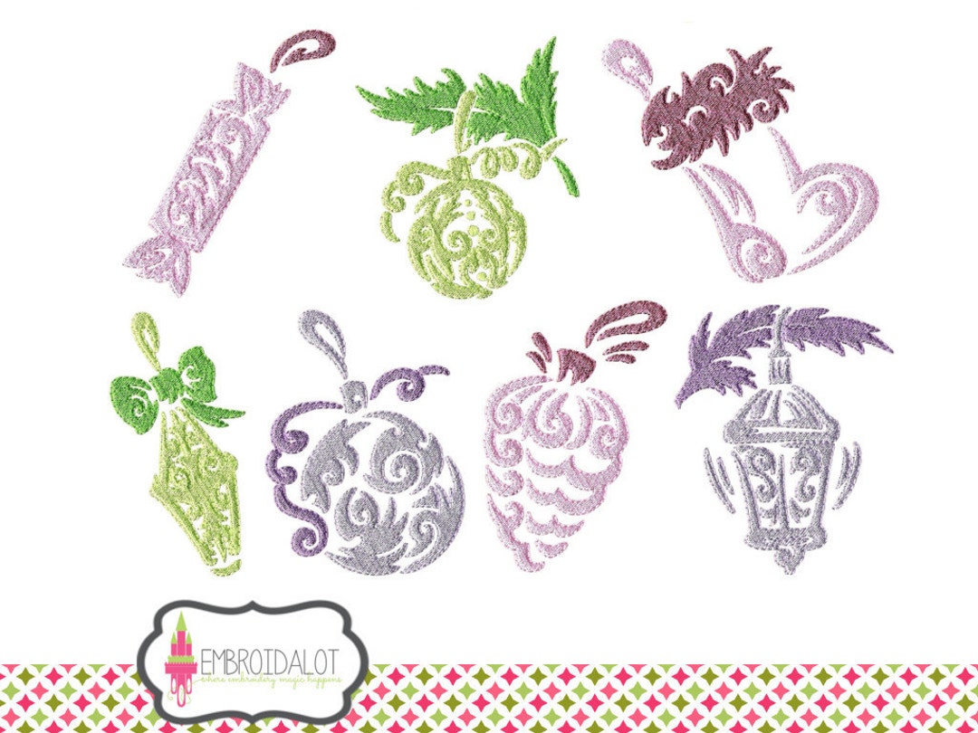 Christmas Machine Embroidery Design Set. Swirly Christmas Ornament ...