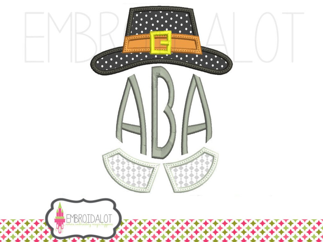 Pilgrim Monogram Frame Applique Embroidery. Great Thanksgiving Applique ...
