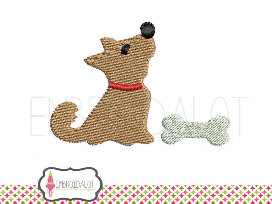Mini Dog Embroidery Design. Cute Dog and Bone Machine Embroidery. Mans ...