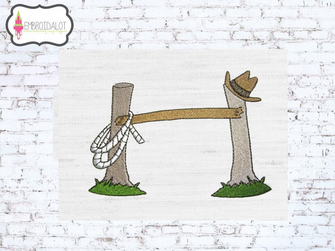 Cowboy Machine Embroidery Design. Hitching Post With Lasso and Hat ...