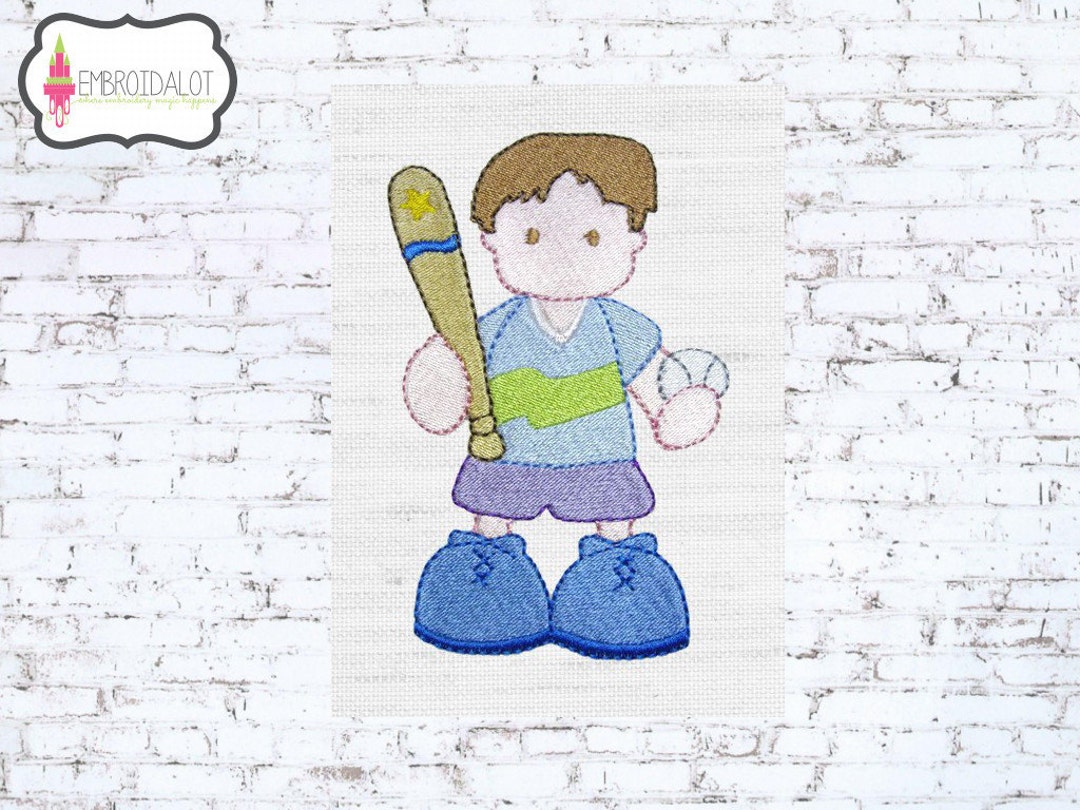 Boy Machine Embroidery Design. Cute Boy Embroidery With Bat and Ball ...