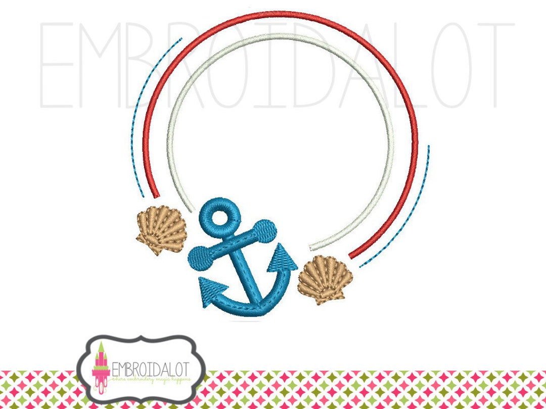 Nautical Monogram Frame Embroidery. Beach Embroidery Design. Summer ...