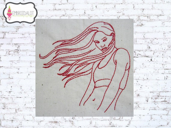 Woman Machine Embroidery Design. Woman Embroidery With Hair - Etsy