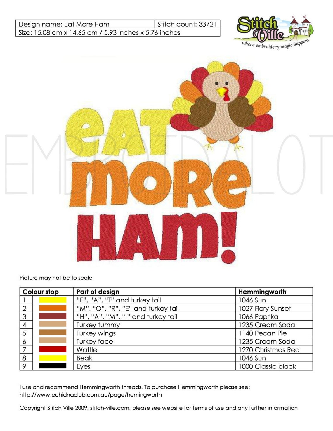Thanksgiving Machine Embroidery Design. EAT MORE HAM With Turkey. Funny ...