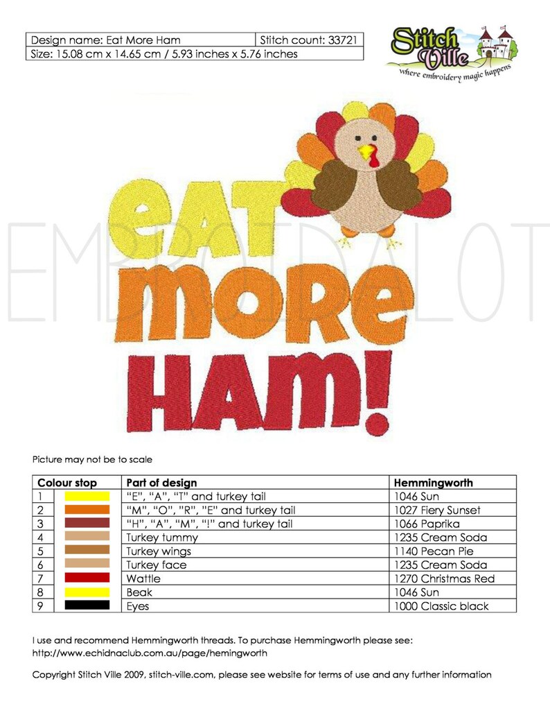 Thanksgiving Machine Embroidery Design. EAT MORE HAM With | Etsy