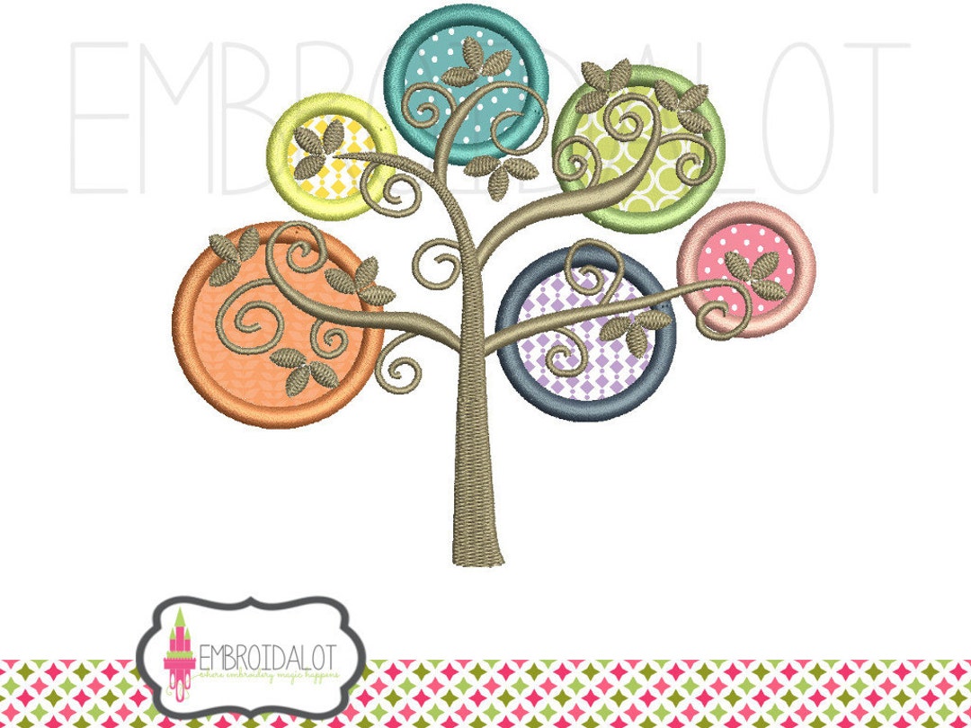 Tree Applique Embroidery Design. Retro Fall Applique in Stylised Form ...