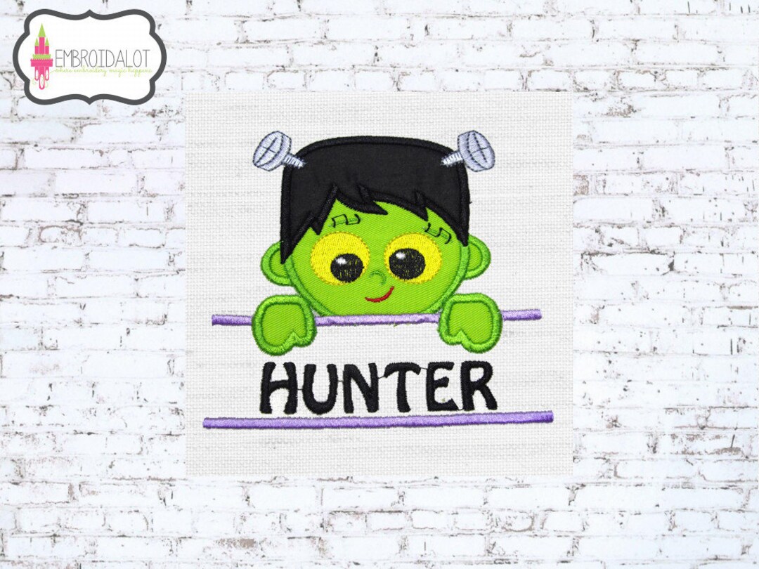 Frankenstein Applique Design. Monster Text Frame Applique Embroidery ...