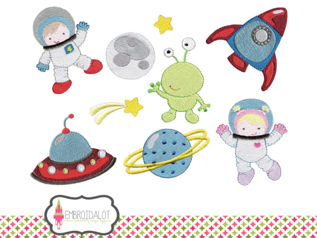 Space Machine Embroidery Design Set. BLAST OFFFF.... Astronaut ...
