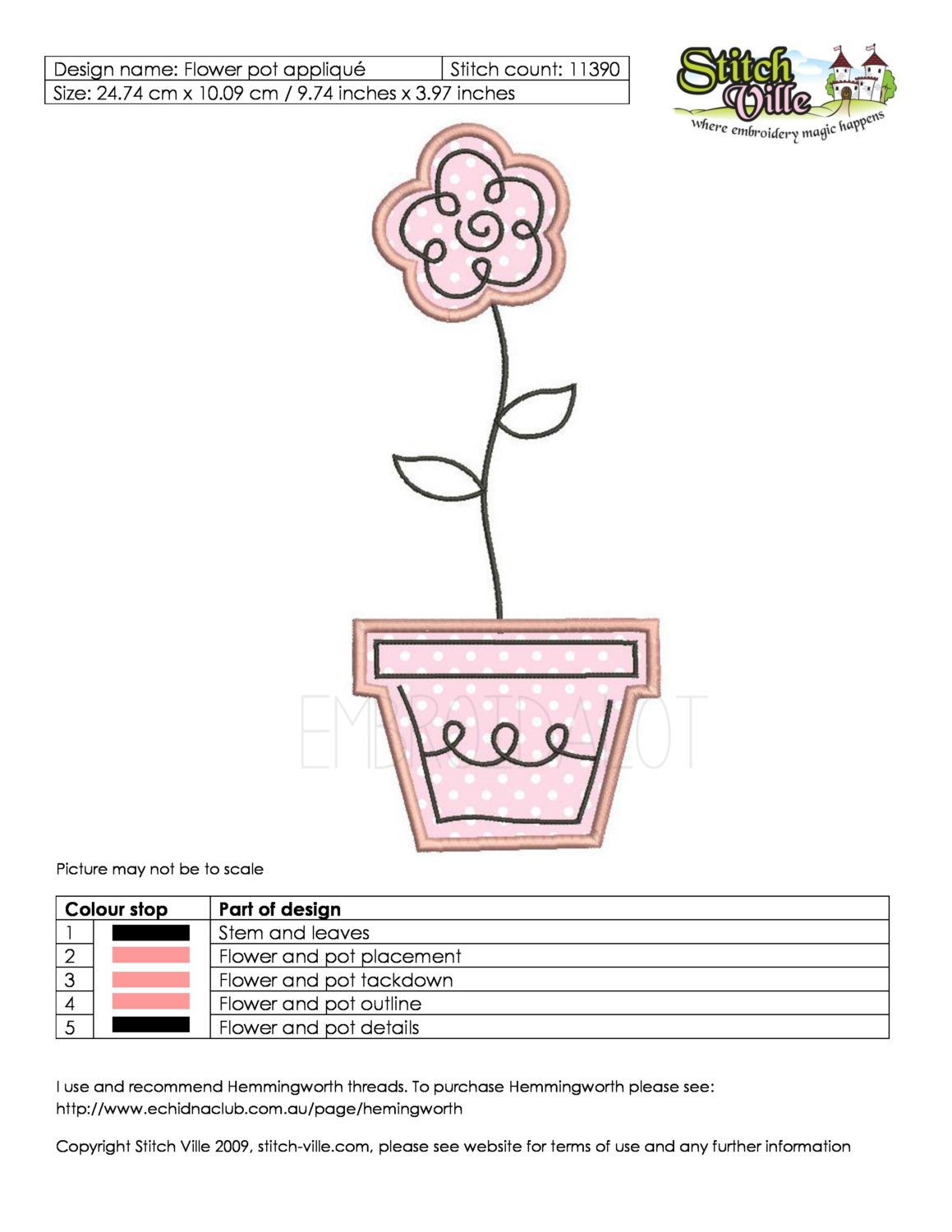 Flower Pot Applique Embroidery Design. Simple Flower Applique - Etsy