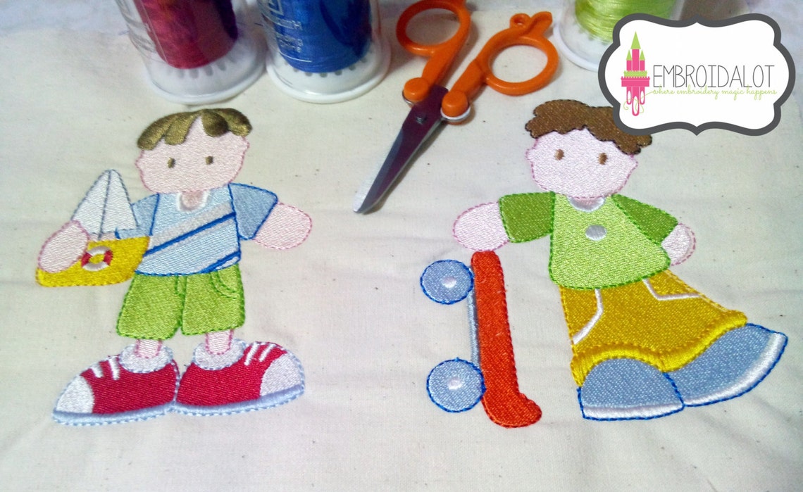 Boys Machine Embroidery Design Set. Set Includes 8 Cute Boys Embroidery ...